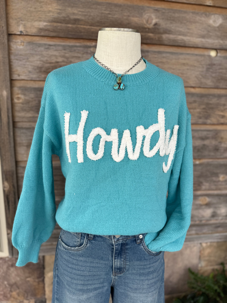 Howdy Turquoise Sweater – Crooked Skull Leather