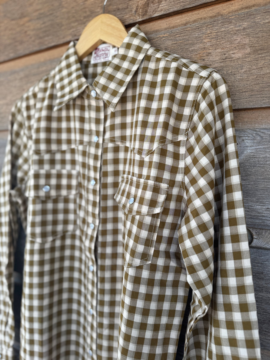 Brown Gingham Smile Pockets Long Sleeve – Crooked Skull Leather